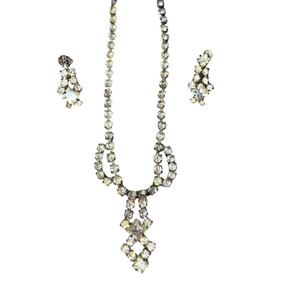 Vintage | Jewelry | Vintage Mcm Rhinestone Necklace Screw Earring Set ...